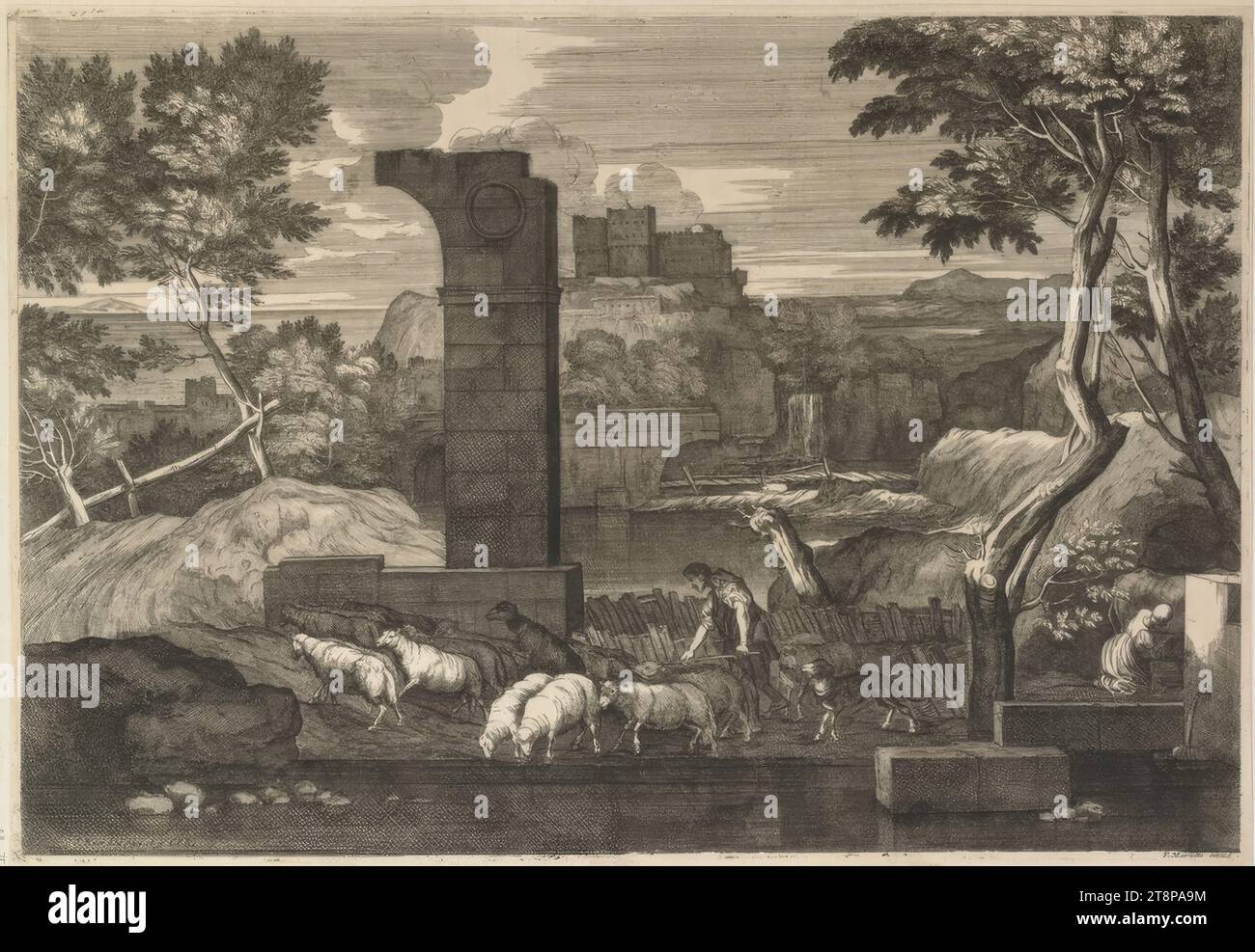 The shepherd's return in an antique landscape, Sébastien Bourdon ...