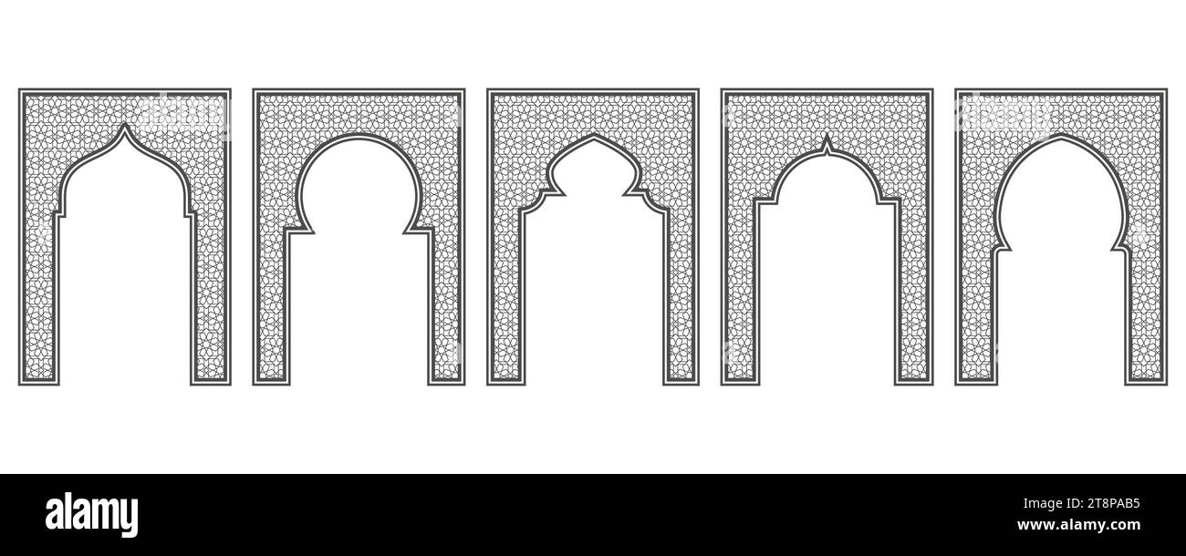 Islamic frame with arch and ornament. Ramadan gate on geometric ...