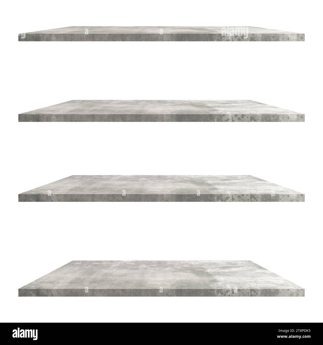 4 concrete shelves table isolated on white background and display ...