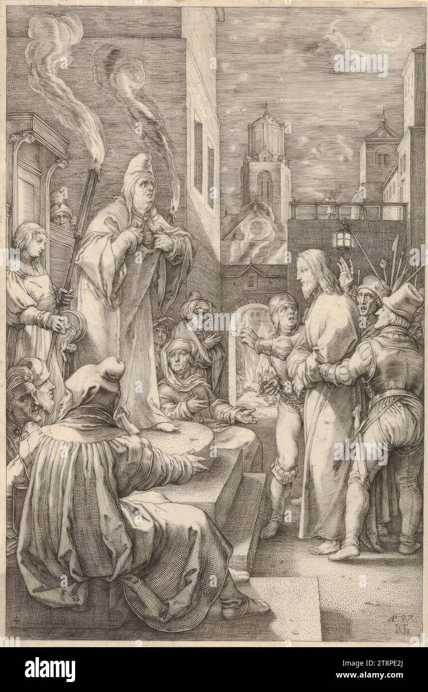 Christ before Caiphas, Passion of Christ, Hendrick Goltzius, 1597, printmaking, copper engraving ...