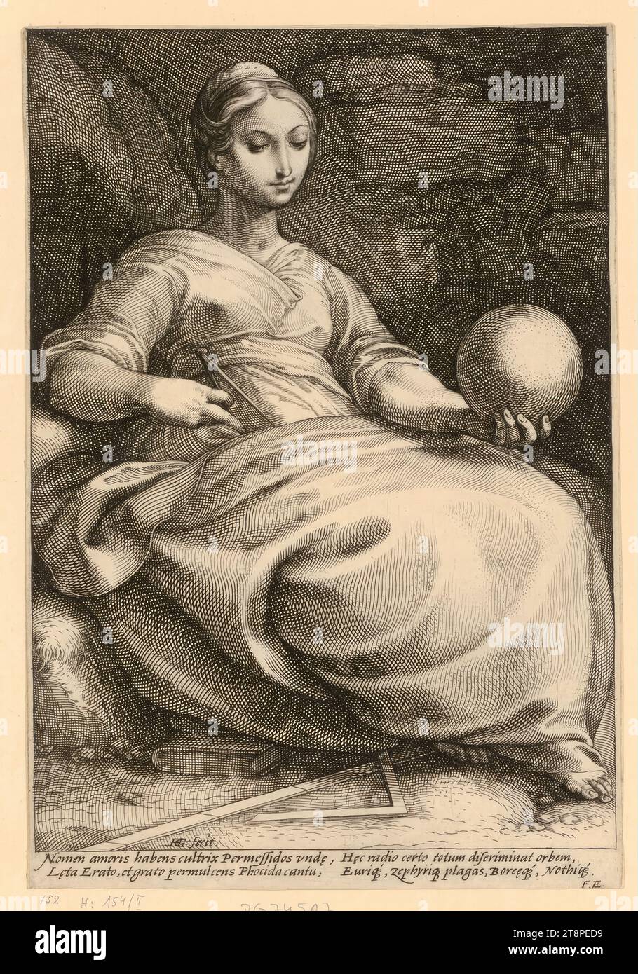 Erato, The Nine Muses, Hendrick Goltzius, c. 1592, print, copper ...