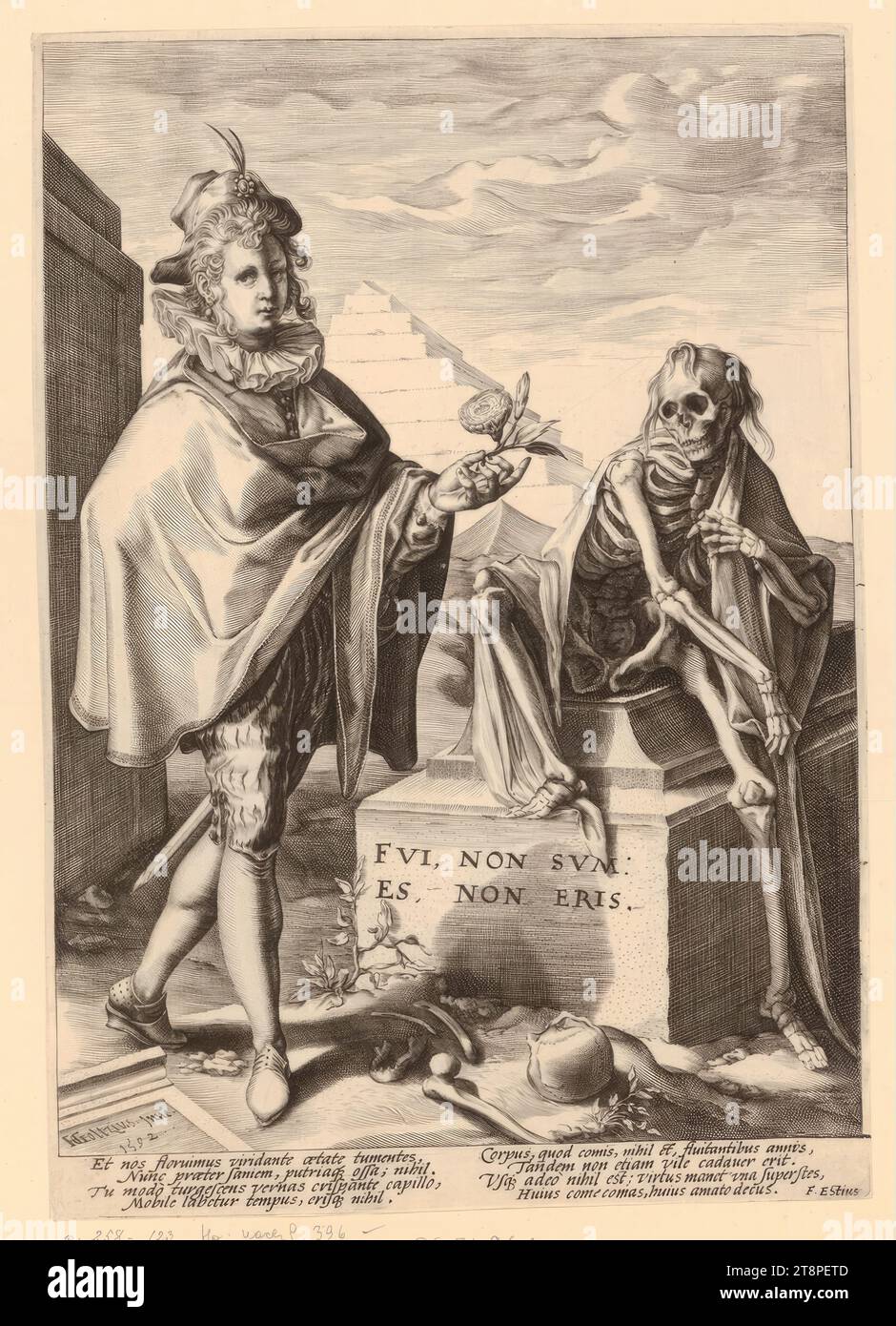 Death and a Young Man with Flowers Seated on a Gravestone, 1592 ...