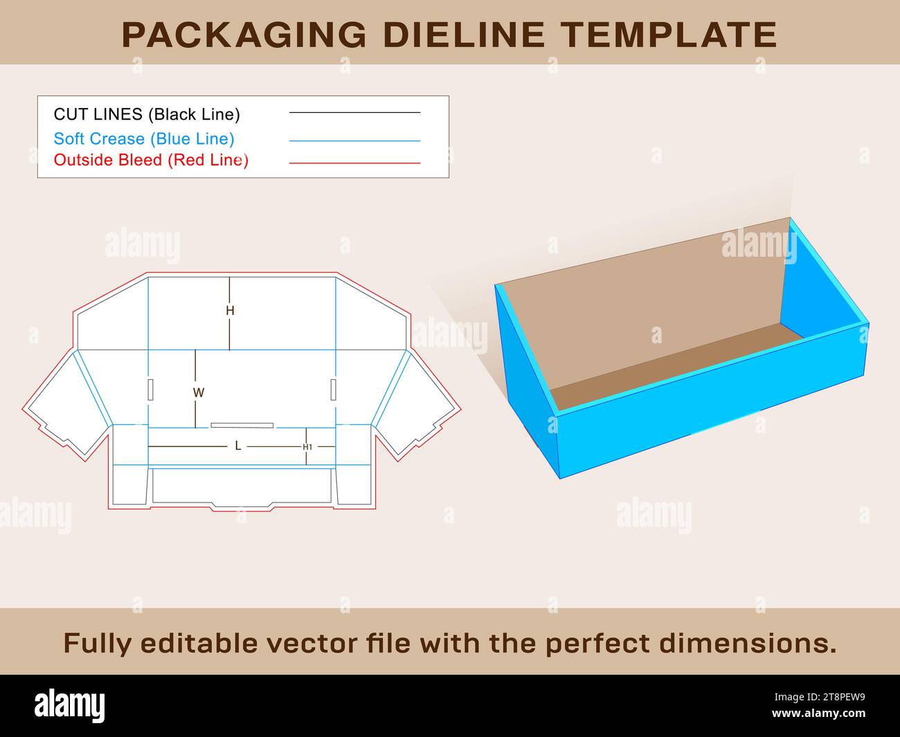 Angled side box with header slots box die line template Editable Vector ...