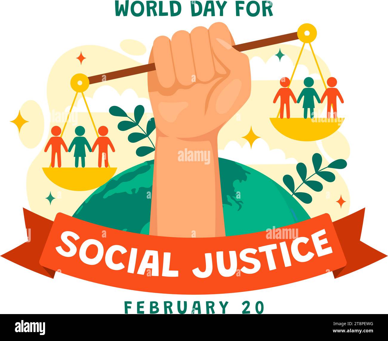 World Day of Social Justice Vector Illustration on February 20 with Scales or Hammer for a Just ...