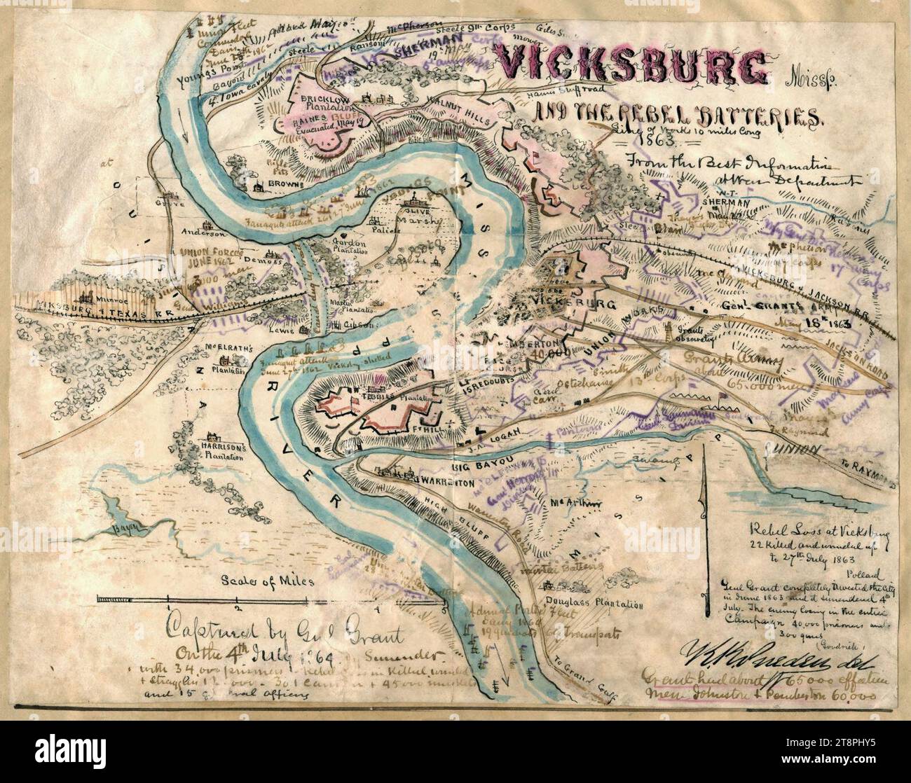 Vicksburg Missp. and the Rebel batteries 1863 Stock Photo - Alamy