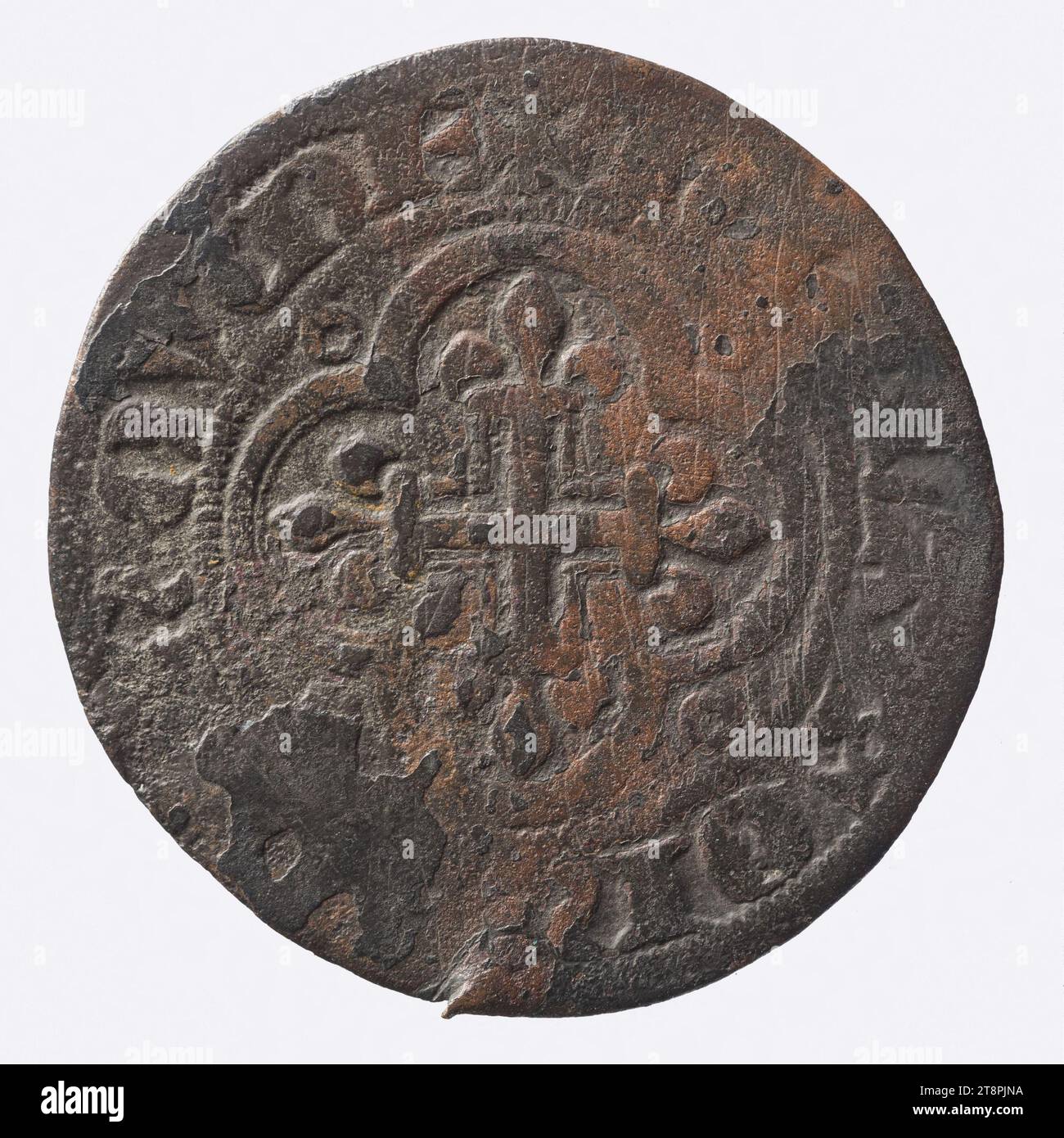 Counting token with head of face in a trilobe with cross, 13th-15th ...