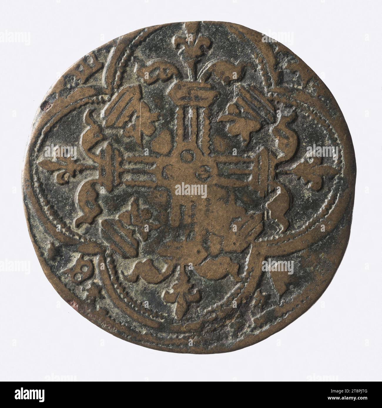 Counting token with a shield with three fleur-de-lis and a crown, 13th ...