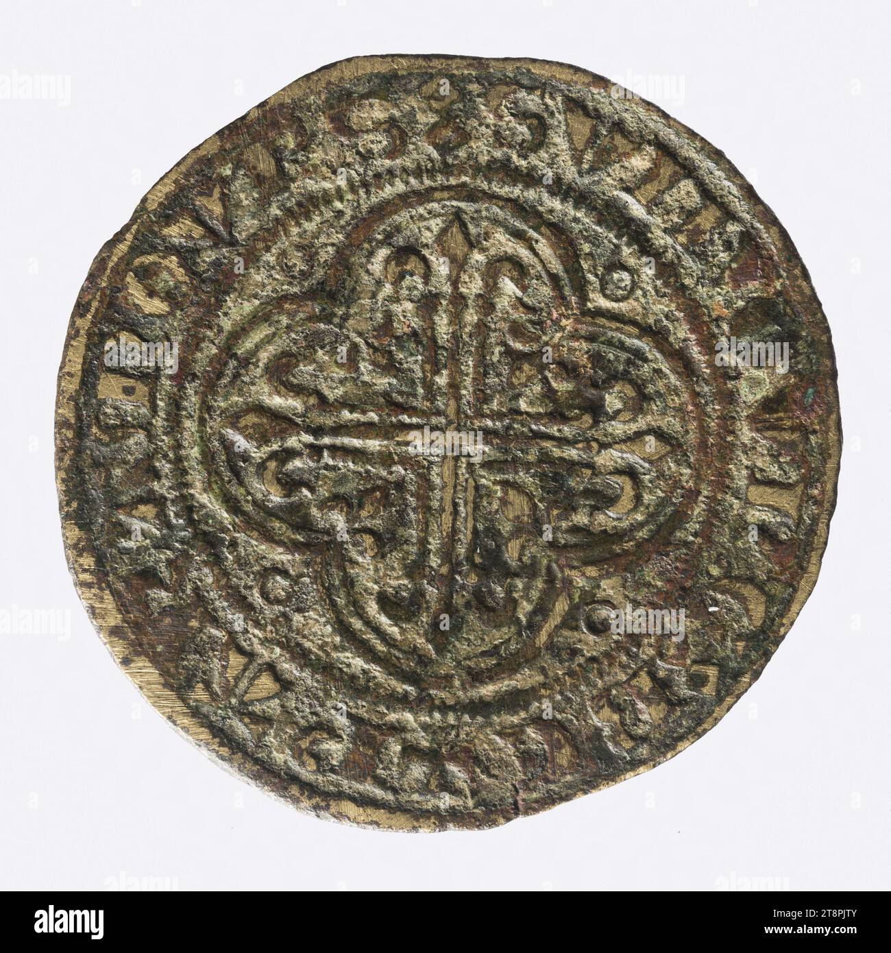 Counting token with three fleurs-de-lis within a double trilobe with ...