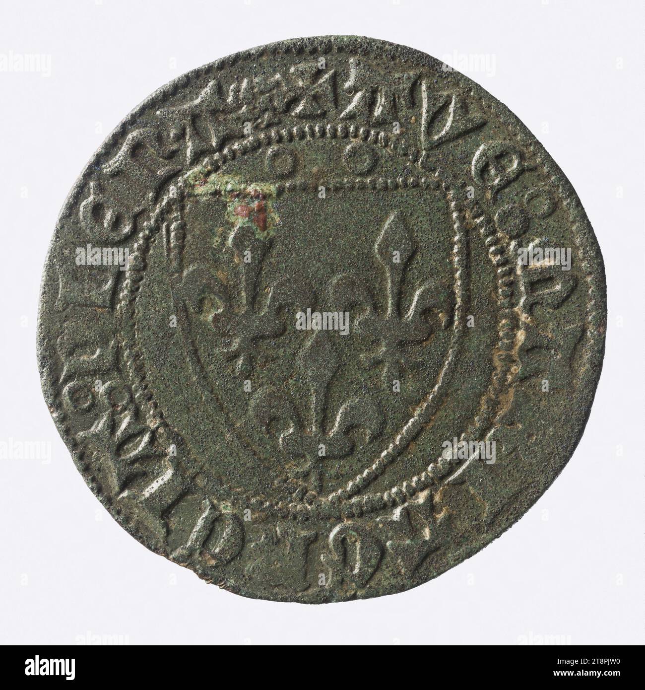 Counting token with a shield with three fleurs-de-lis surmounted by two ...