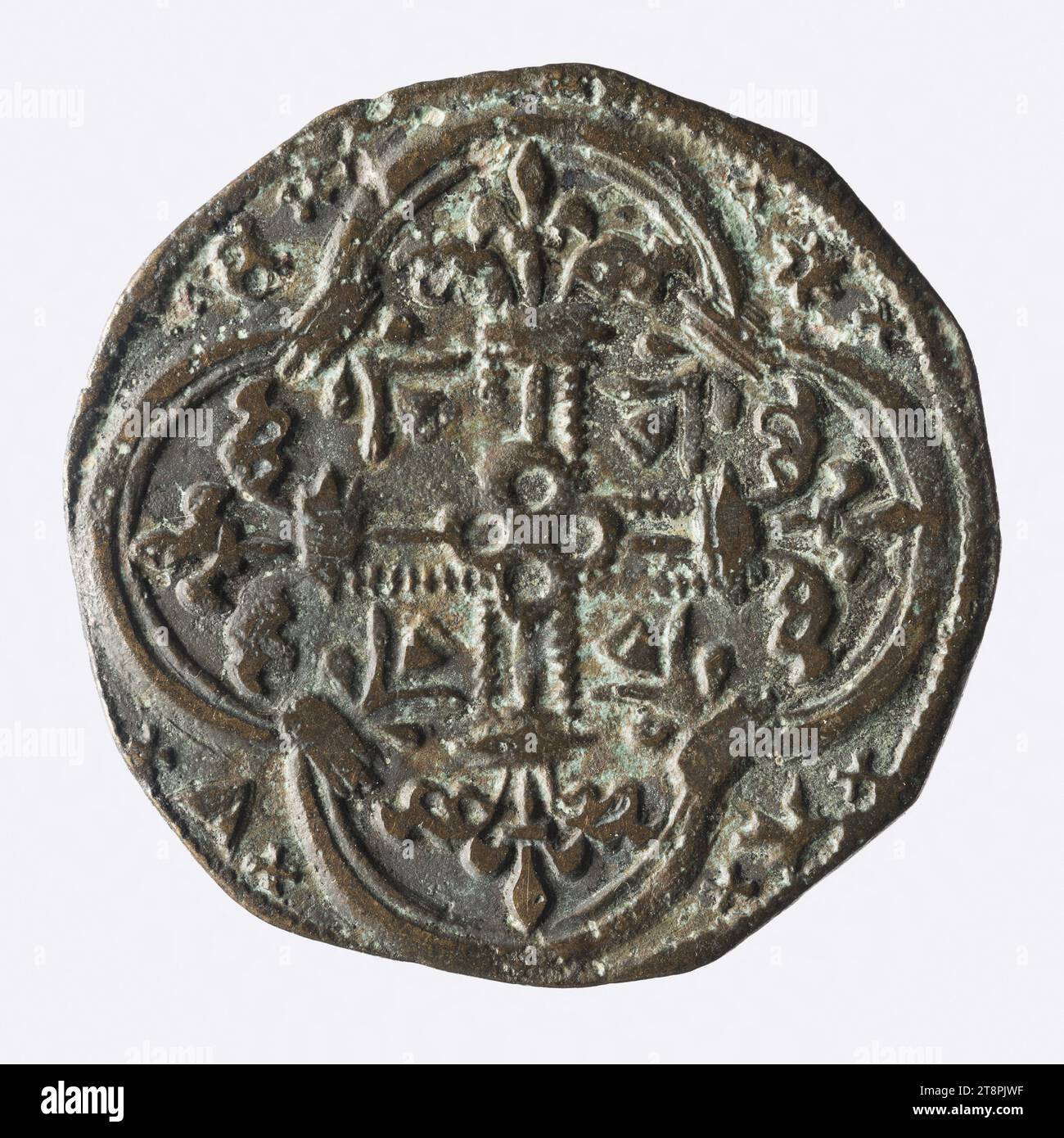 Counting token with fleur-de-lys shield, with cross, XIIIth-XVth ...