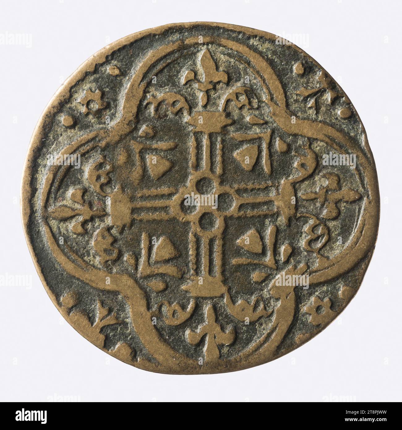 Counting token with fleur-de-lys shield and cross, 13th-15th century ...