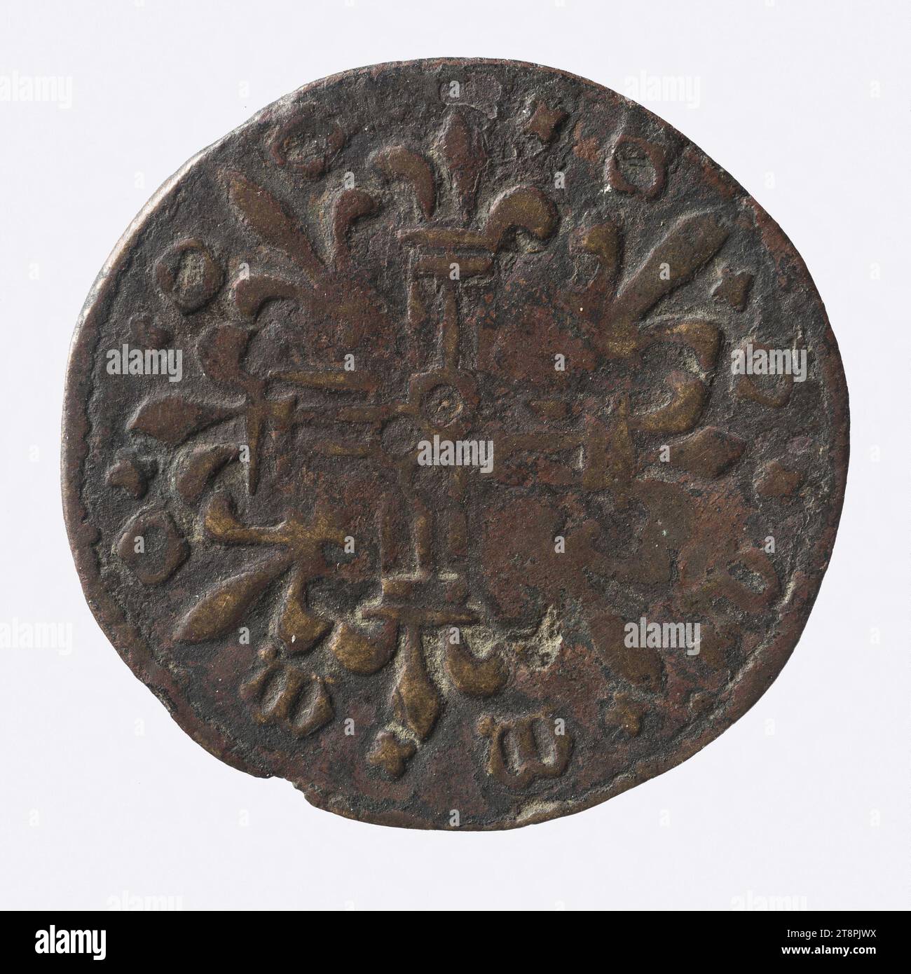 Counting token with fleur-de-lys shield and cross, XIII-XV century ...