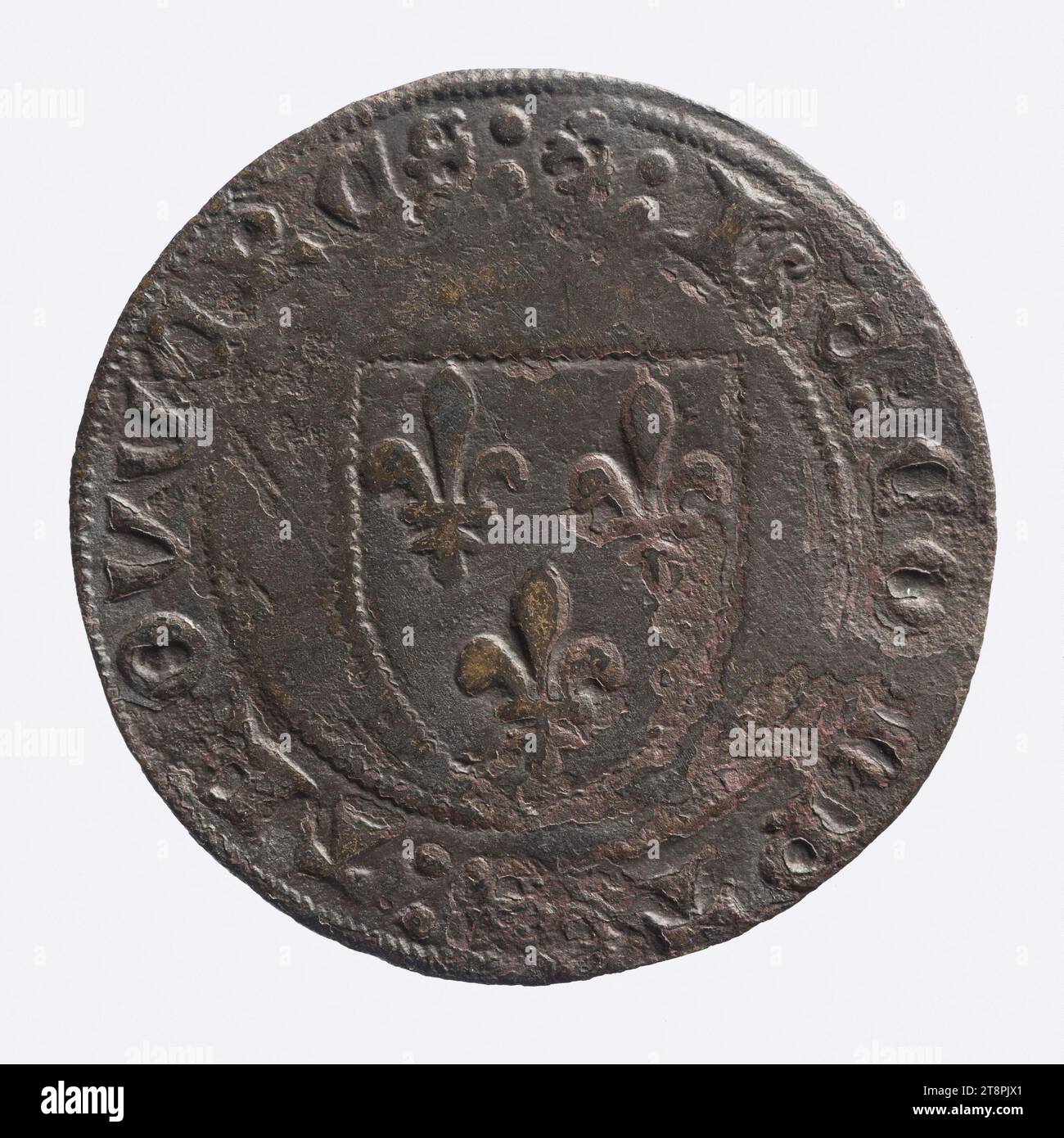 Counting token with fleur-de-lys shield and cross, 13th-15th century ...