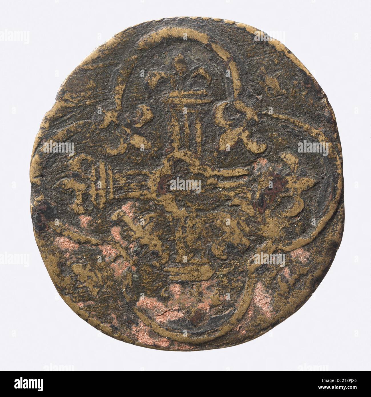 Counting token with fleur-de-lys shield and cross, XIIIth-XVth century ...