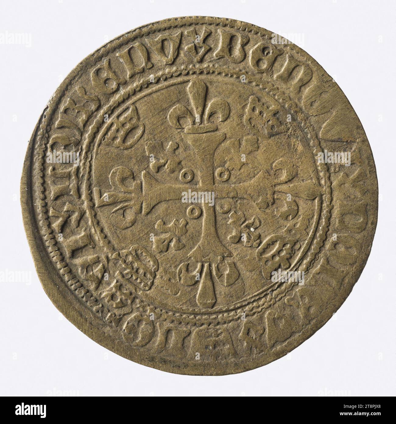 Counting token with fleur-de-lys shield and cross, XIIIth-XVth century ...