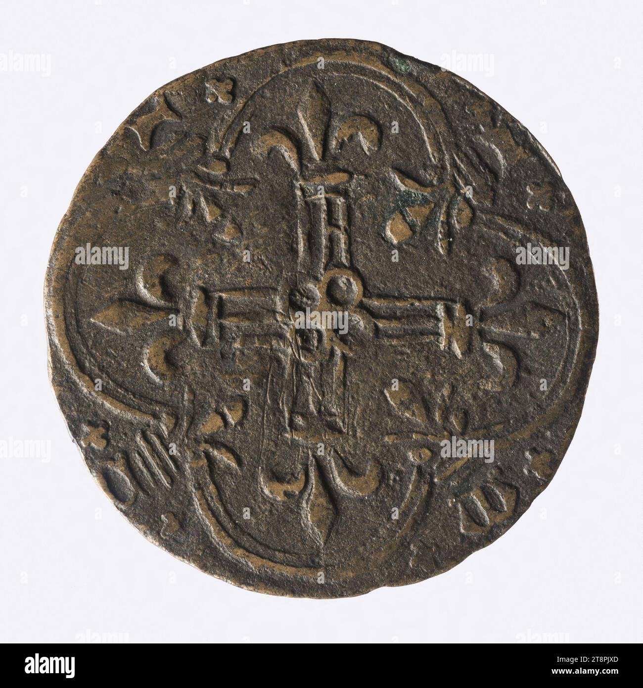 Counting token with fleur-de-lys shield and cross, XIIIth-XVth century ...