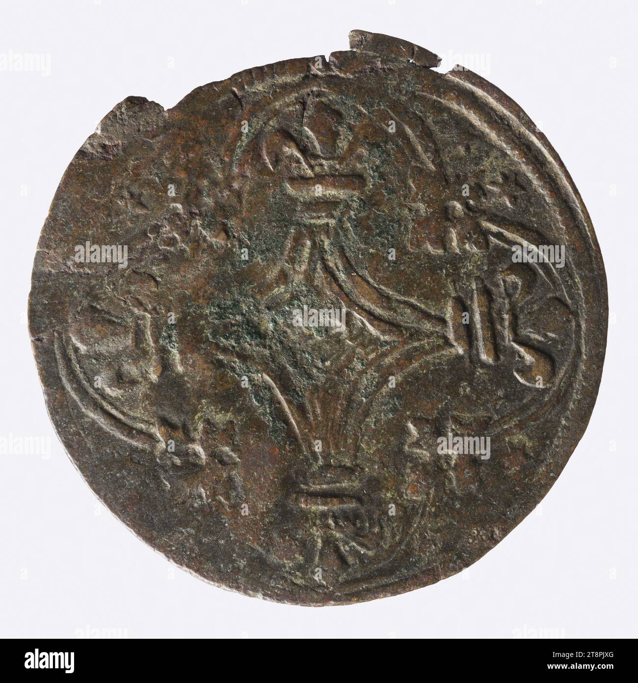Counting token with fleur-de-lys shield and cross, XIIIth-XVth century ...