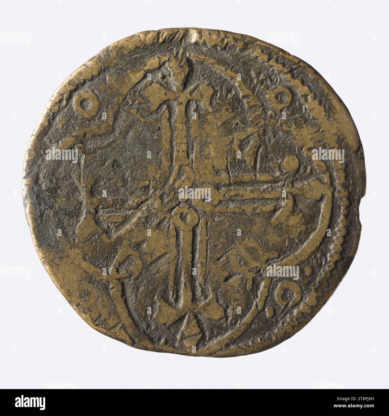Counting token with fleur-de-lys shield and cross, XIII-XV century ...