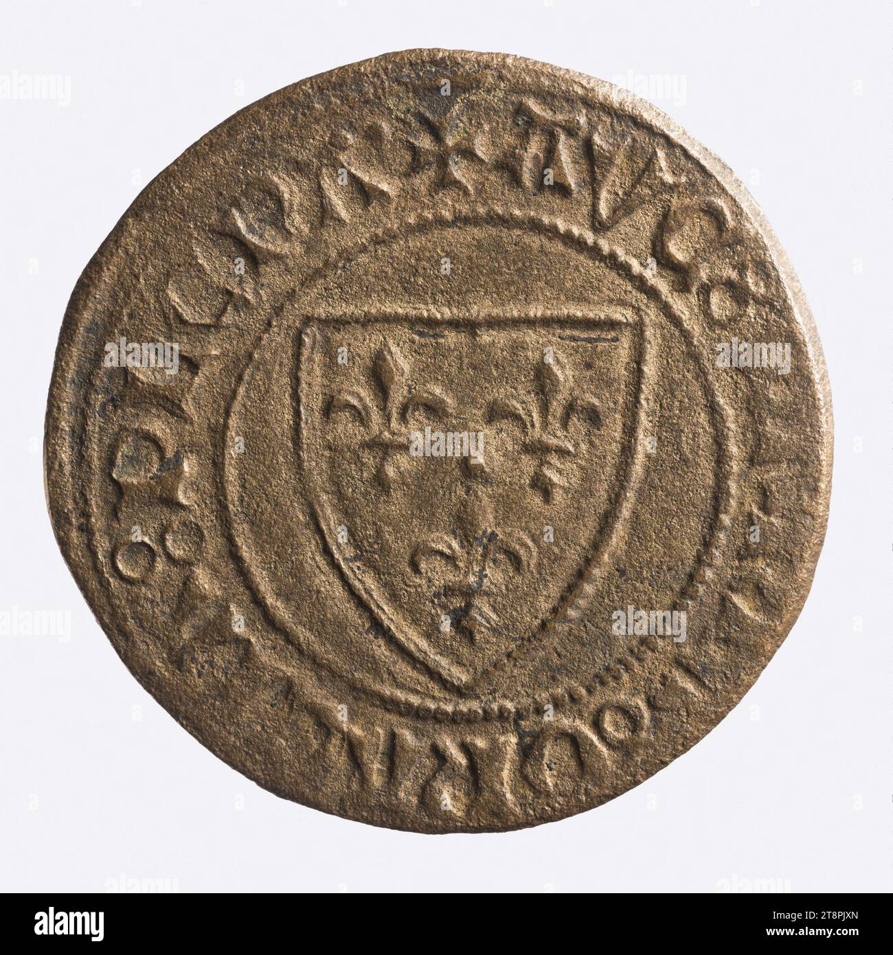 Counting token with fleur-de-lys shield and cross, XIII-XV century ...