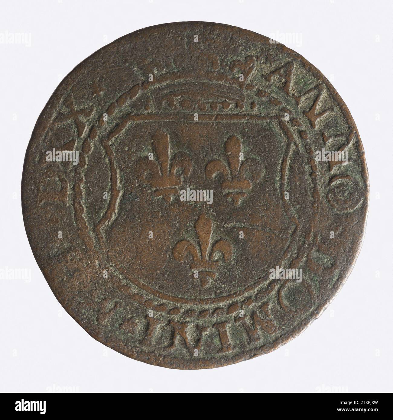 Counting token with fleur-de-lys shield and cross, XIIIth-XVth century ...