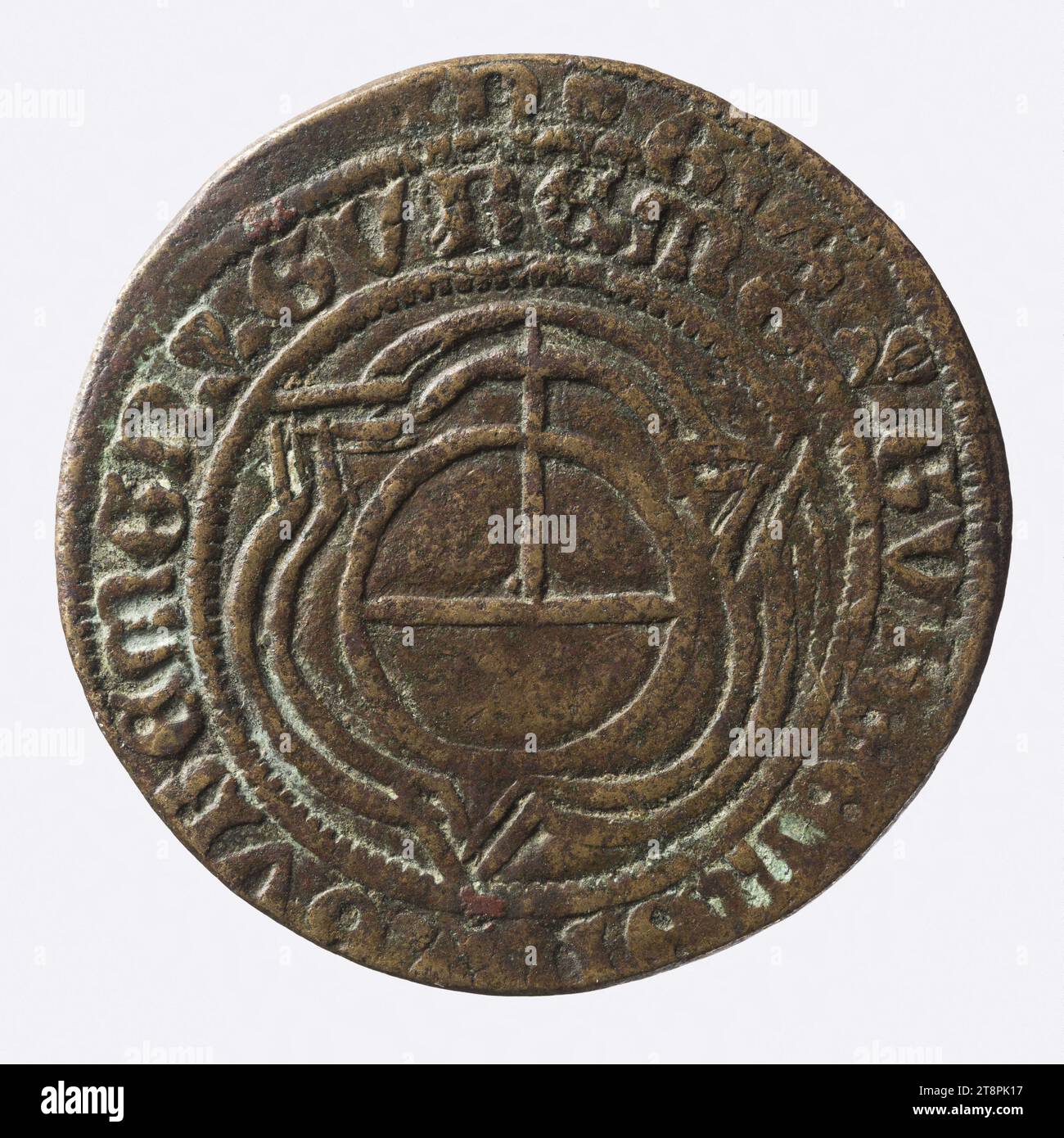 Counting token with fleur-de-lys shield surmounted by a crown with ...