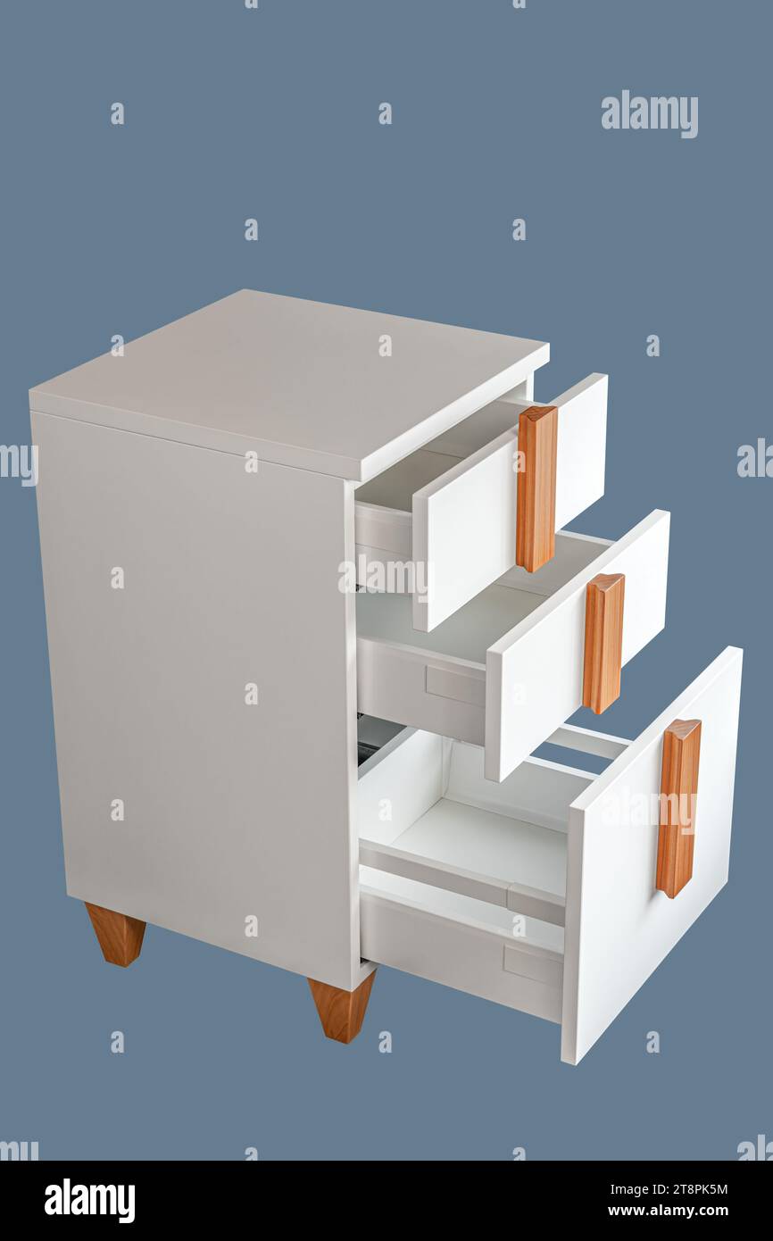 Stylish white office commode with wooden handles and legs with open ...