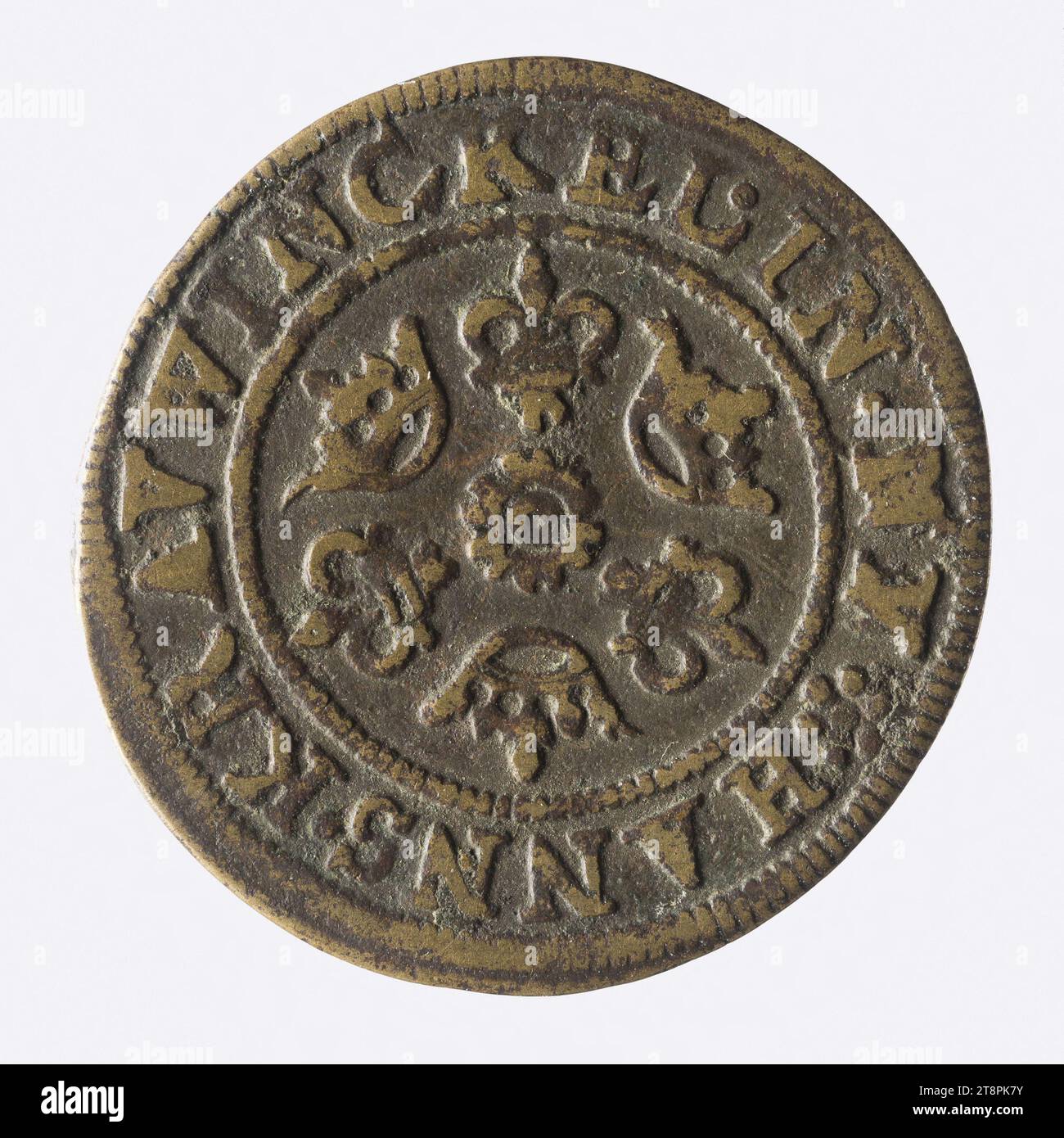 Counting token with lilies and crowns around a rosette with cruciferous ...