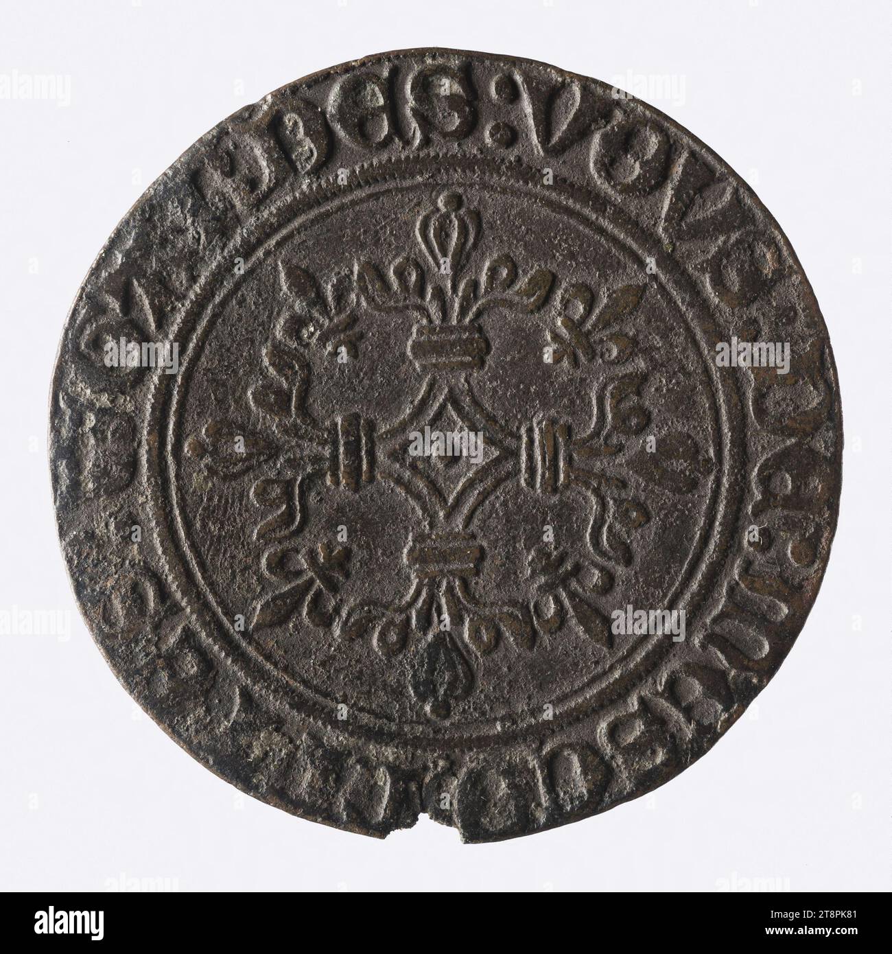 Counting token with four lilies in a lozenge with a cross, 13th-15th ...