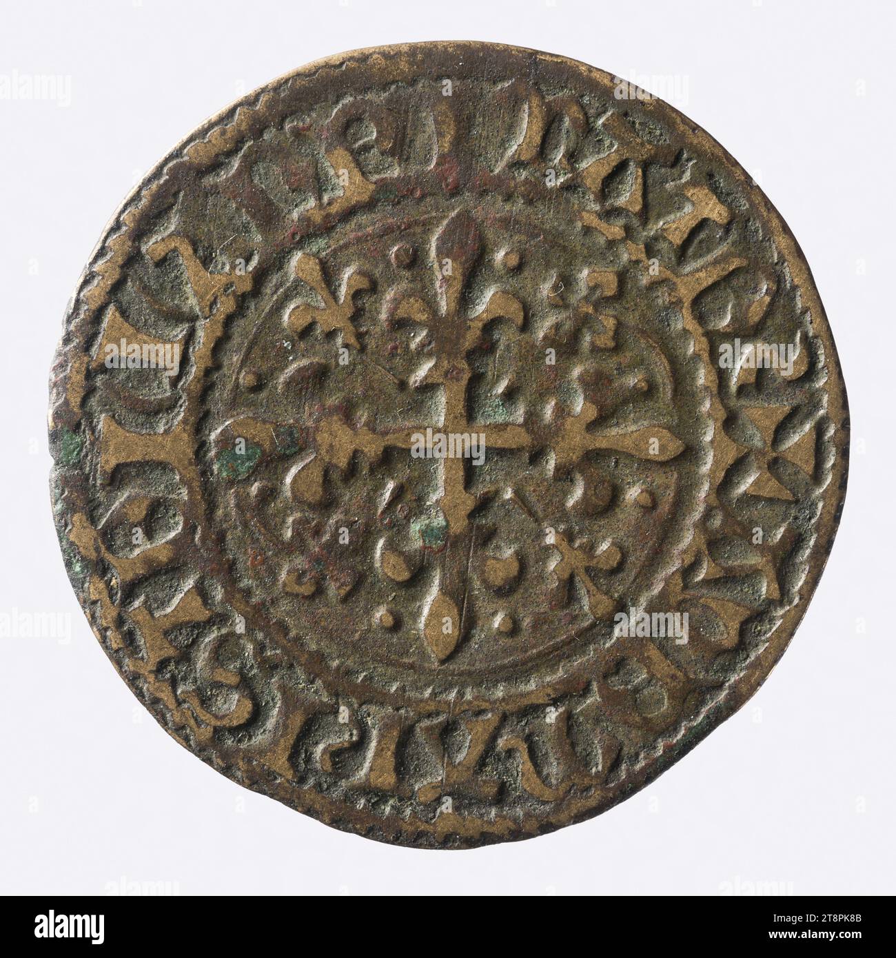Token of account with three lilies in a trilobe with cross, XIIIth-XVth ...