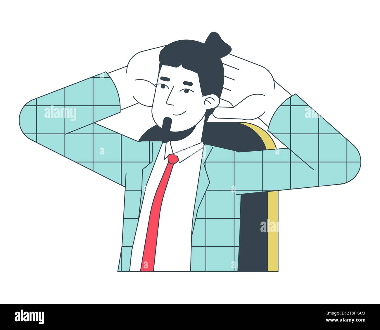 Bearded Office Man Keeping Hands Behind Head 2d Linear Cartoon