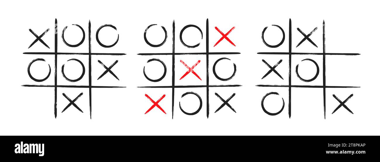 Tic tac toe xo game hand drawn grid doodle template vector illustration ...