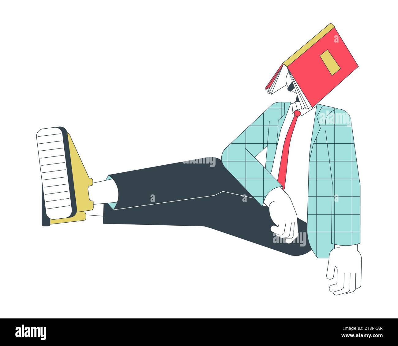 Office worker falling asleep with book on face 2D linear cartoon ...