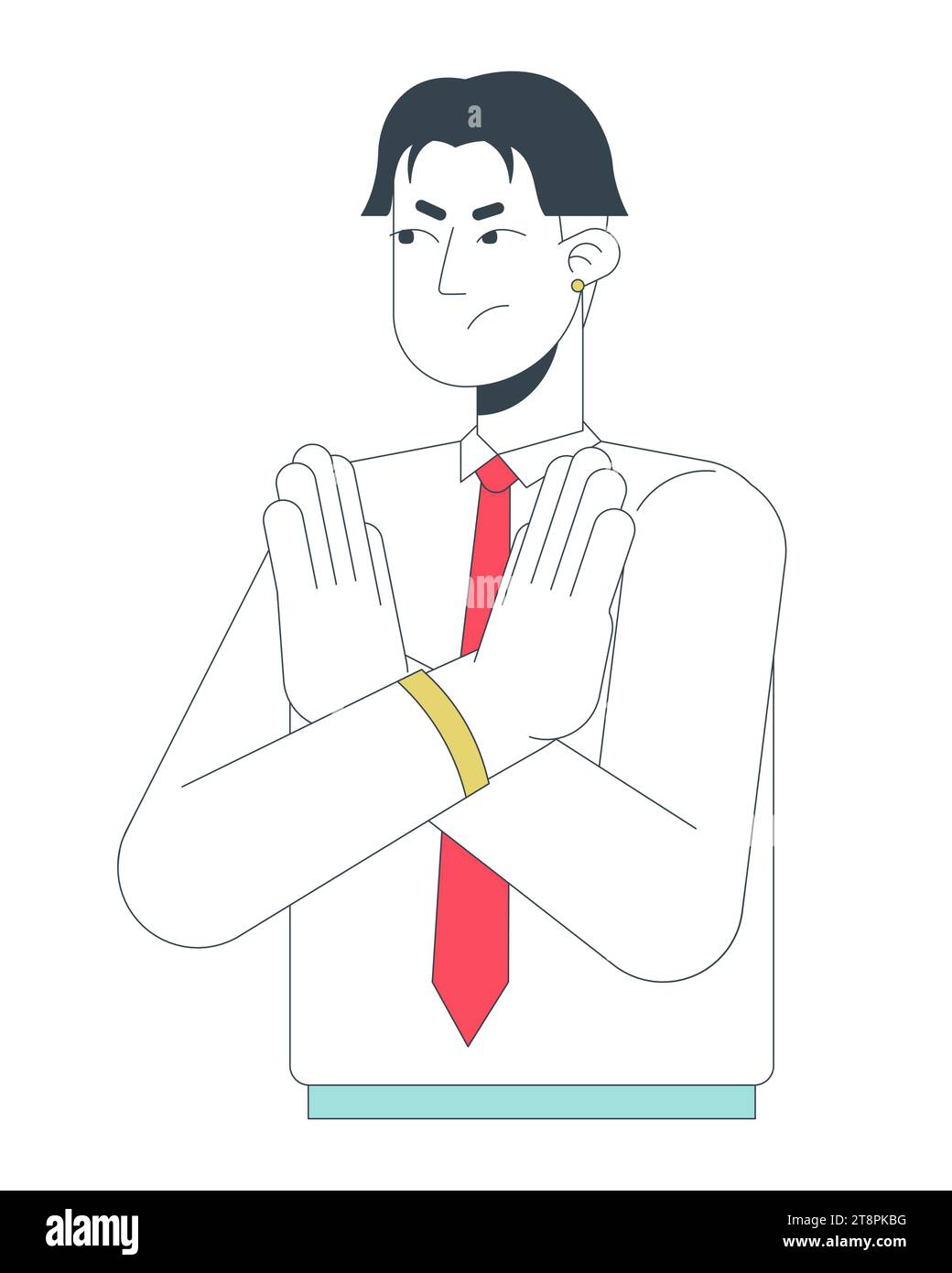 Annoyed younger worker turning down extra work 2D linear cartoon ...