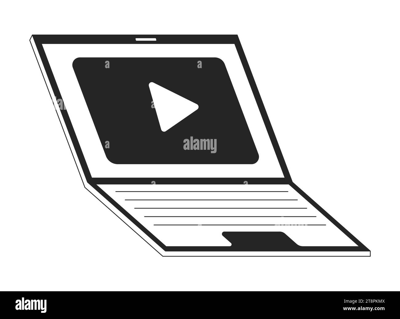 Video player on laptop black and white 2D line cartoon object Stock ...