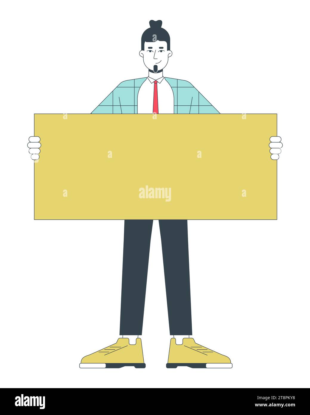 Caucasian office man standing with placard 2D linear cartoon character ...