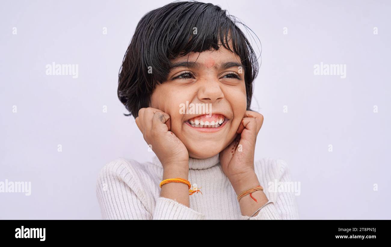 Cute girl cheering carefree and excited. Victory concept Stock Photo ...