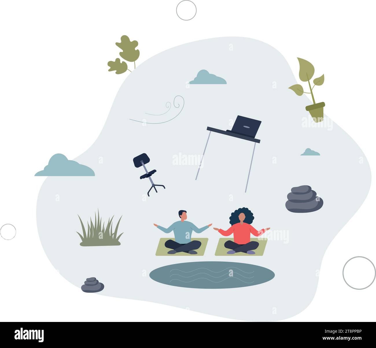 Mental health and workplace wellbeing with green office.flat vector ...