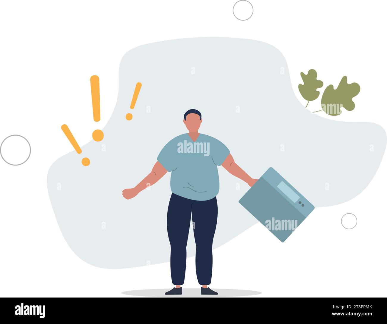 Unhappy obese people. Overweight man .flat vector illustration.stand on ...