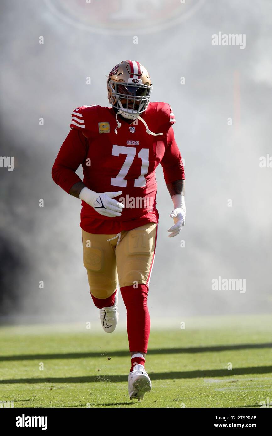 San Francisco 49ers offensive tackle Trent Williams (71) runs onto the ...