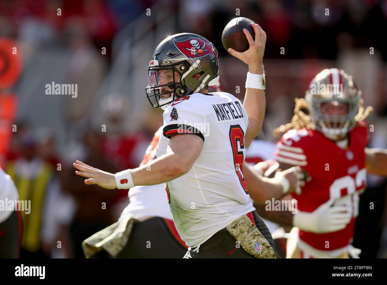 Tampa Bay Buccaneers quarterback Baker Mayfield (6) throws during an ...