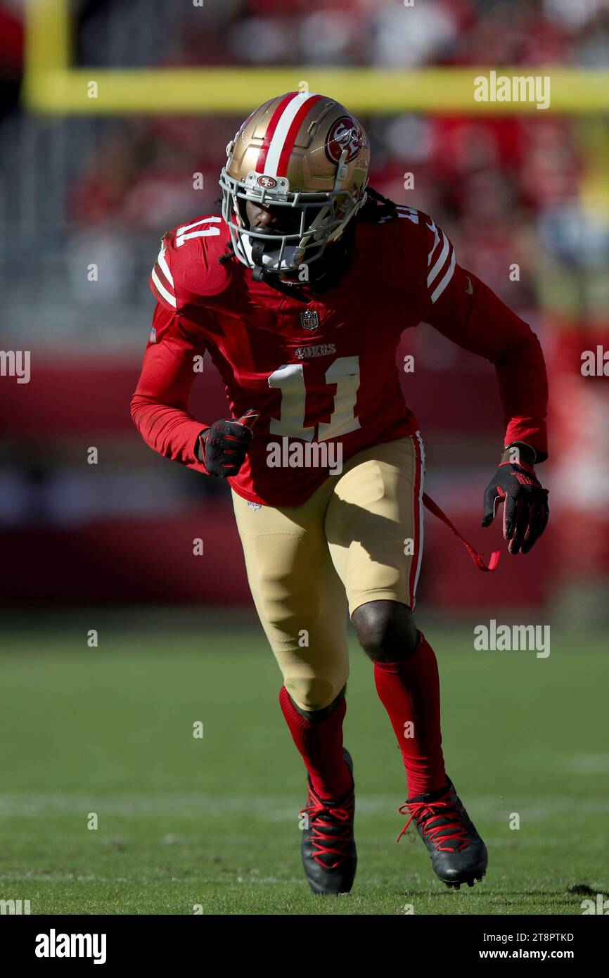San Francisco 49ers wide receiver Brandon Aiyuk (11) runs during an NFL ...