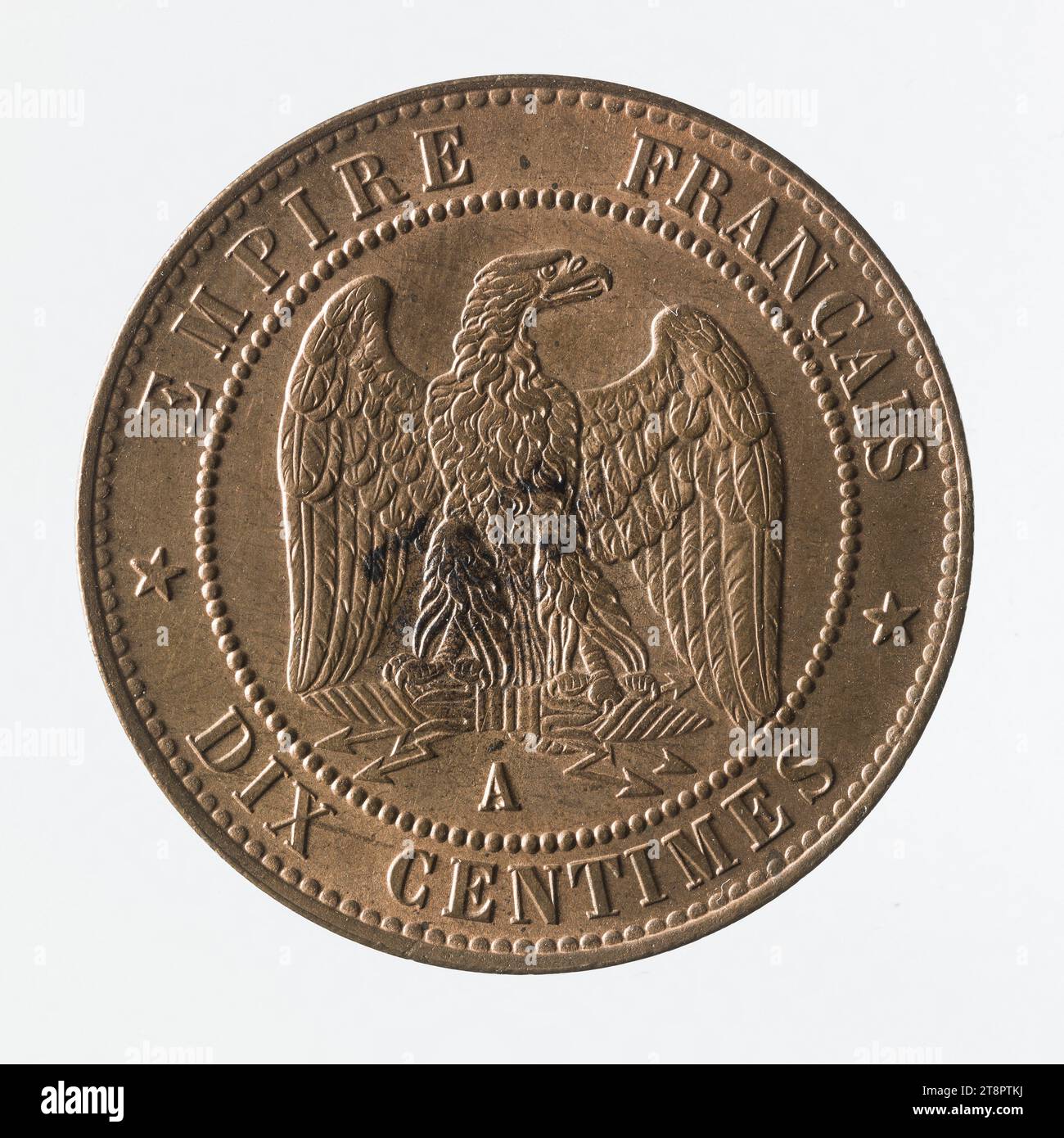 Coin of 10 centimes in copper of Napoleon III, 1856, Barré, Albert ...