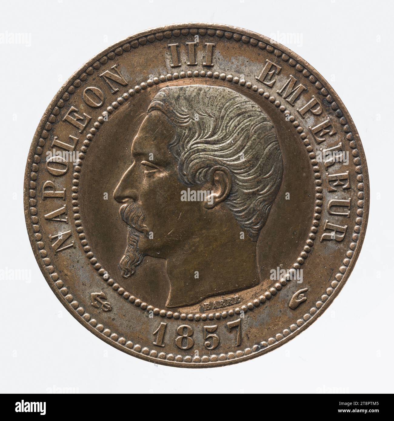 Coin of 10 centimes in copper of Napoleon III, 1857, Barré, Albert ...