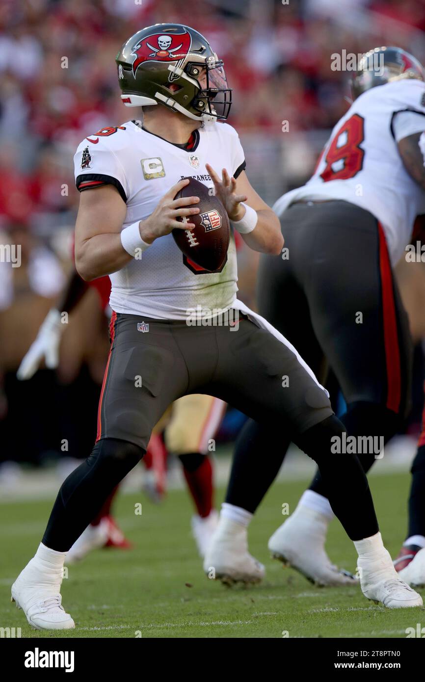 Tampa Bay Buccaneers quarterback Baker Mayfield (6) throws during an ...