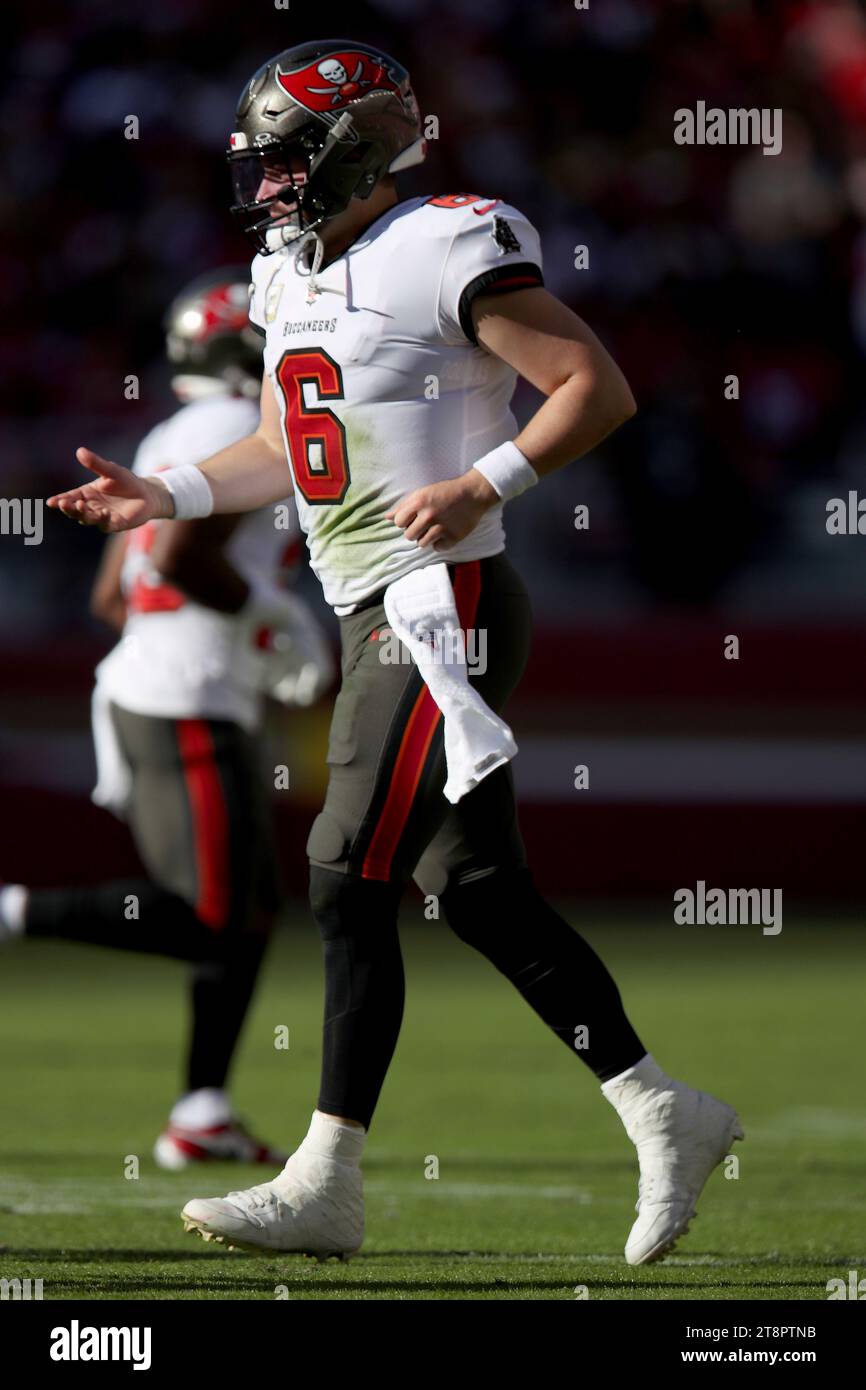 Tampa Bay Buccaneers quarterback Baker Mayfield (6) runs during an NFL ...