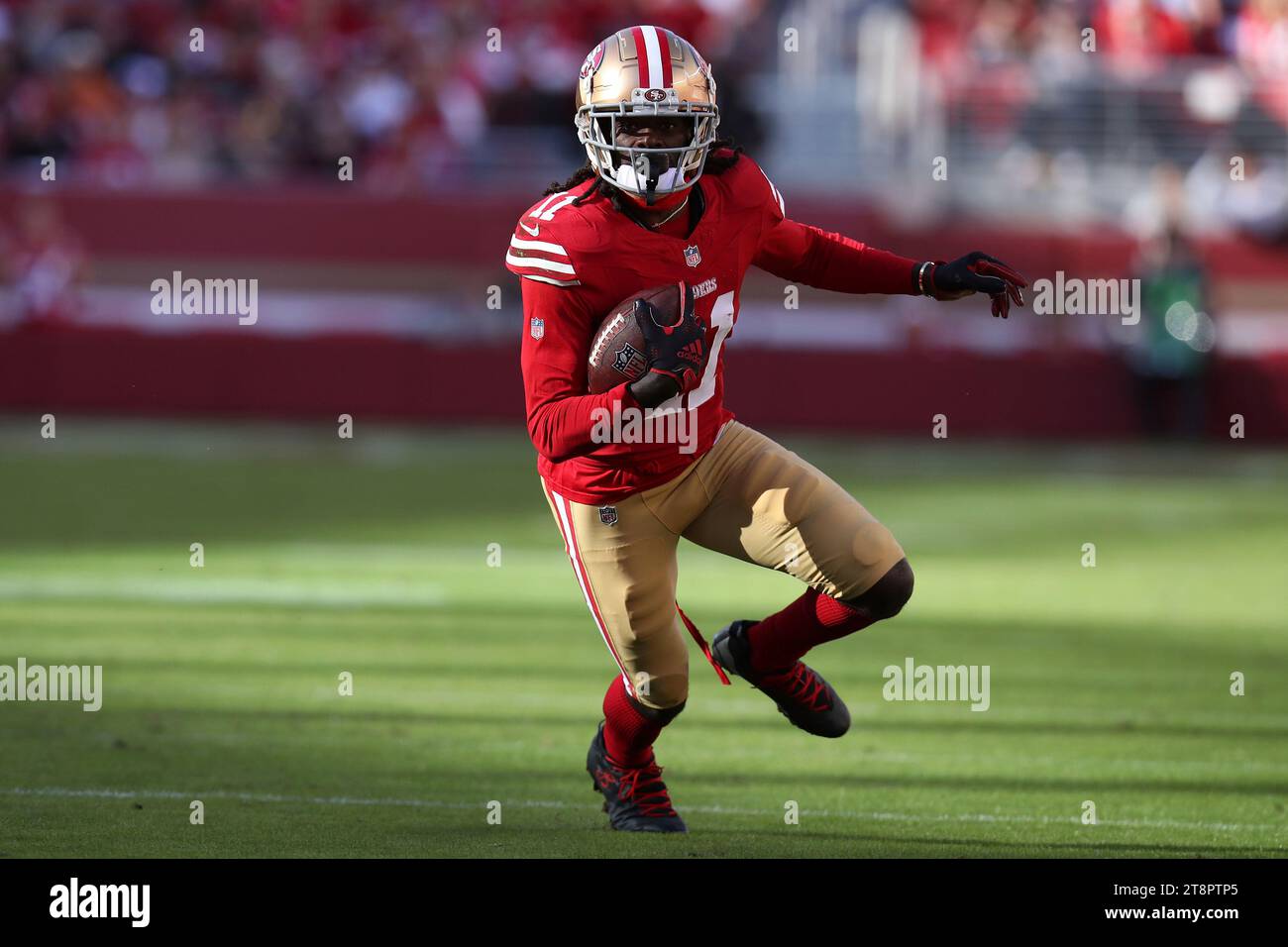 San Francisco 49ers wide receiver Brandon Aiyuk (11) runs during an NFL ...
