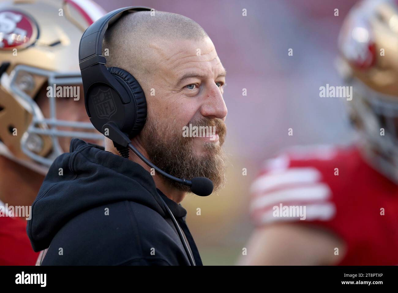 San Francisco 49ers tight ends coach Brian Fleury stands on the ...
