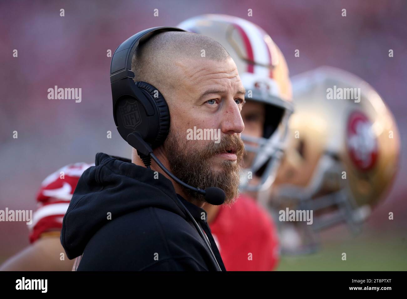 San Francisco 49ers tight ends coach Brian Fleury stands on the ...