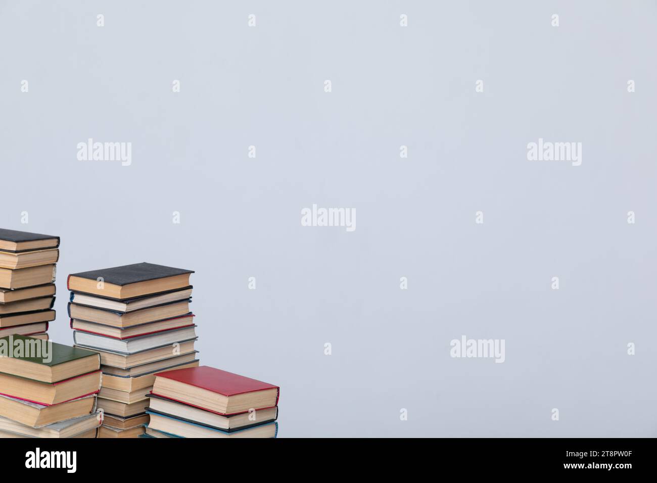 stack of books on a white background in the learning library Stock ...