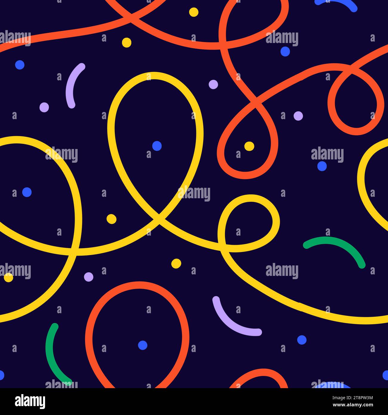 Naive seamless squiggle pattern with bright red and yellow wavy lines ...